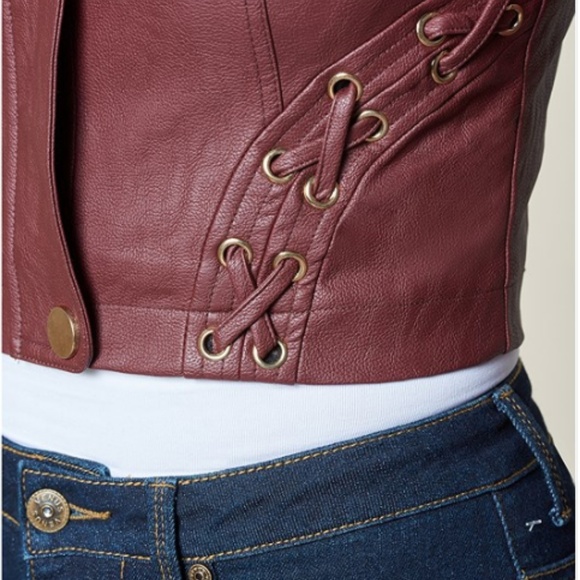 VENUS | Jackets & Coats | Last One Burgundy Faux Leather Lace Up Jacket ...